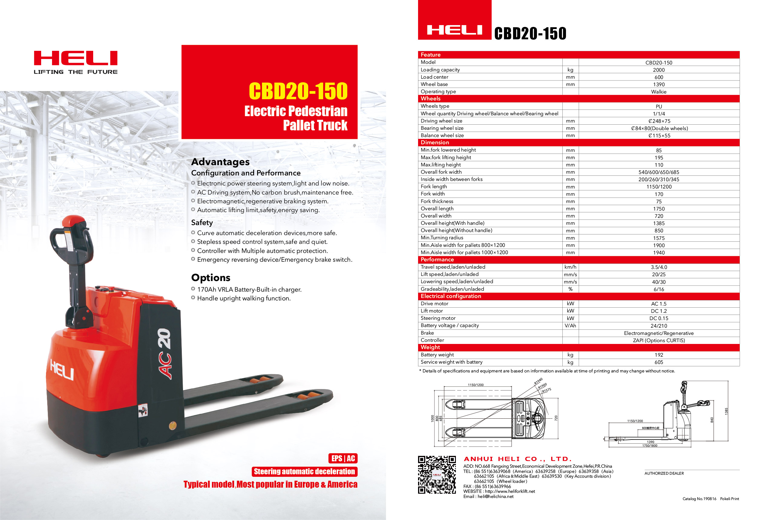 Paletový vozík AKU HELI CBD20EL | Heli vysokozdvižné vozíky